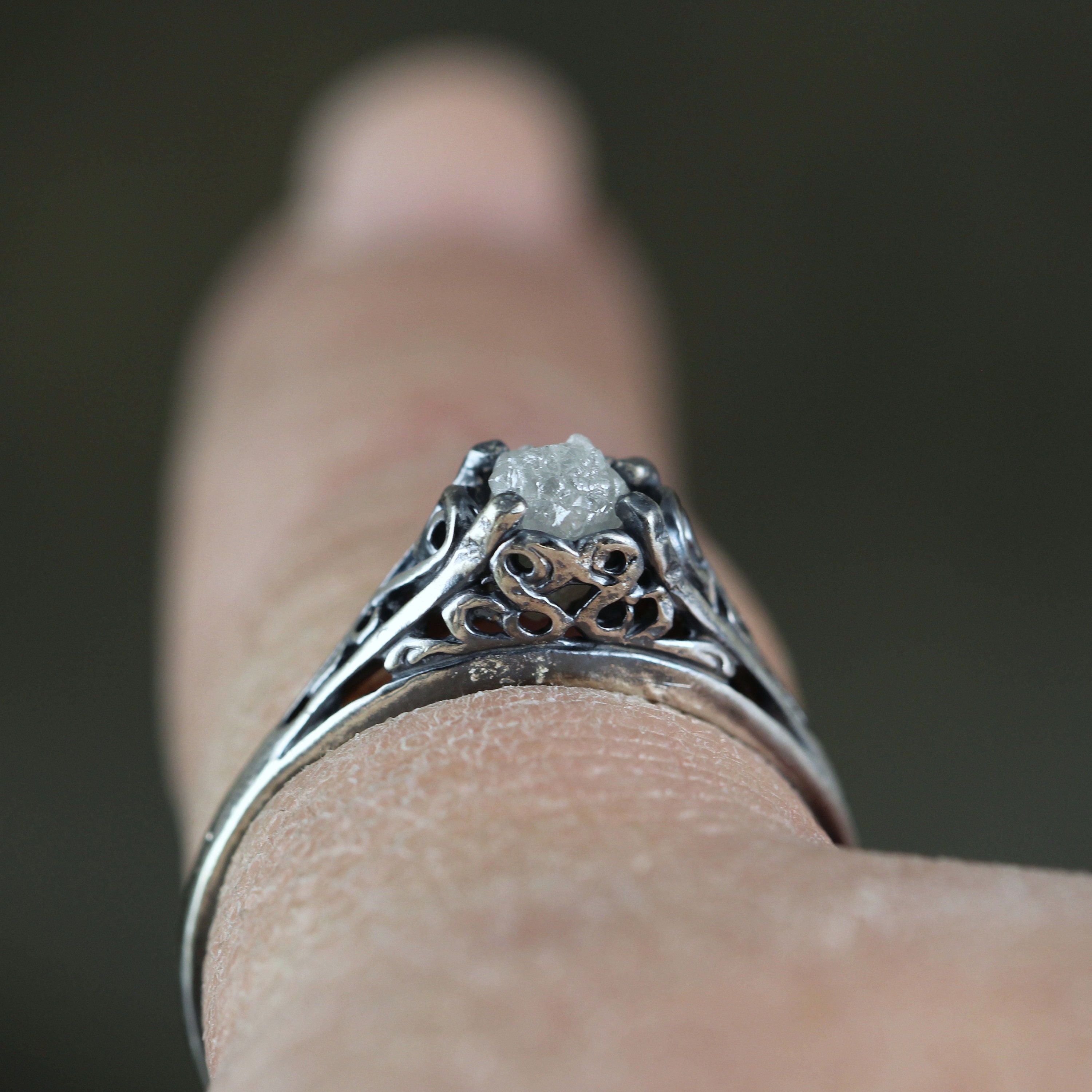 Antique Style Rough Diamond Engagement Ring Raw Uncut Rough | Etsy