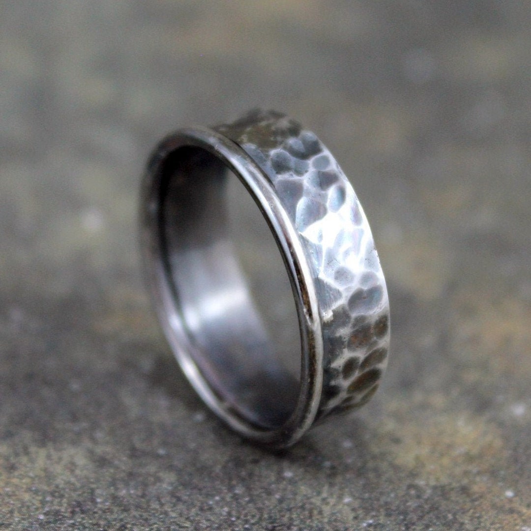 Rustic Sterling Silver Band Men's Jewellery Wedding Band Textured ...