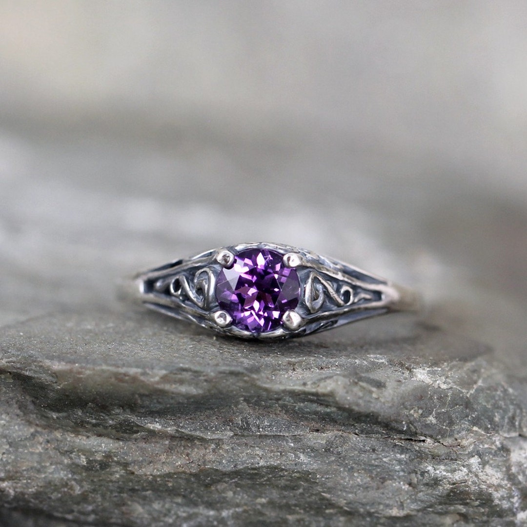 Amethyst Ring February Birthstone Ring Antique Style Amethyst Ring Dark ...