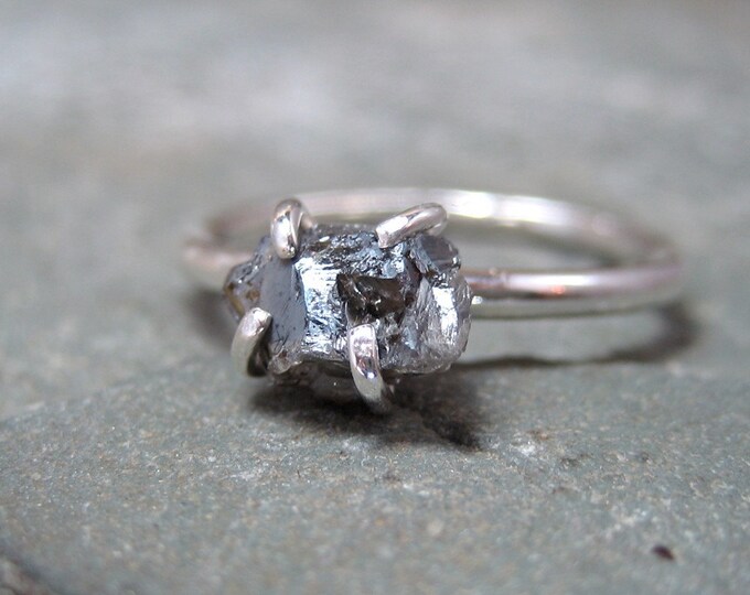 Rough Diamond Solitaire and Sterling Silver Ring Silver - Etsy