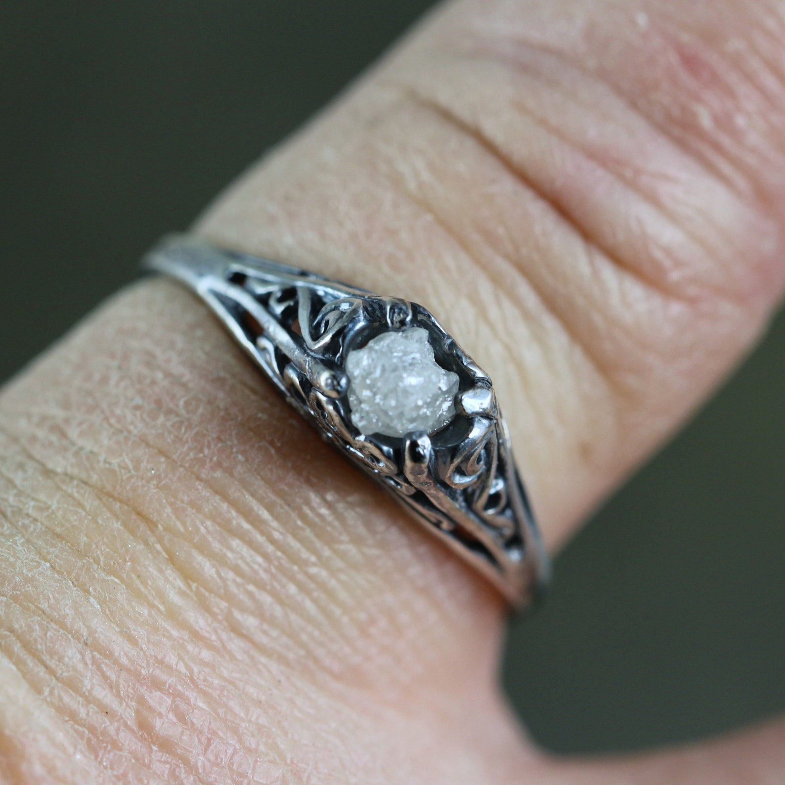 Antique Style Rough Diamond Engagement Ring Raw Uncut Rough | Etsy