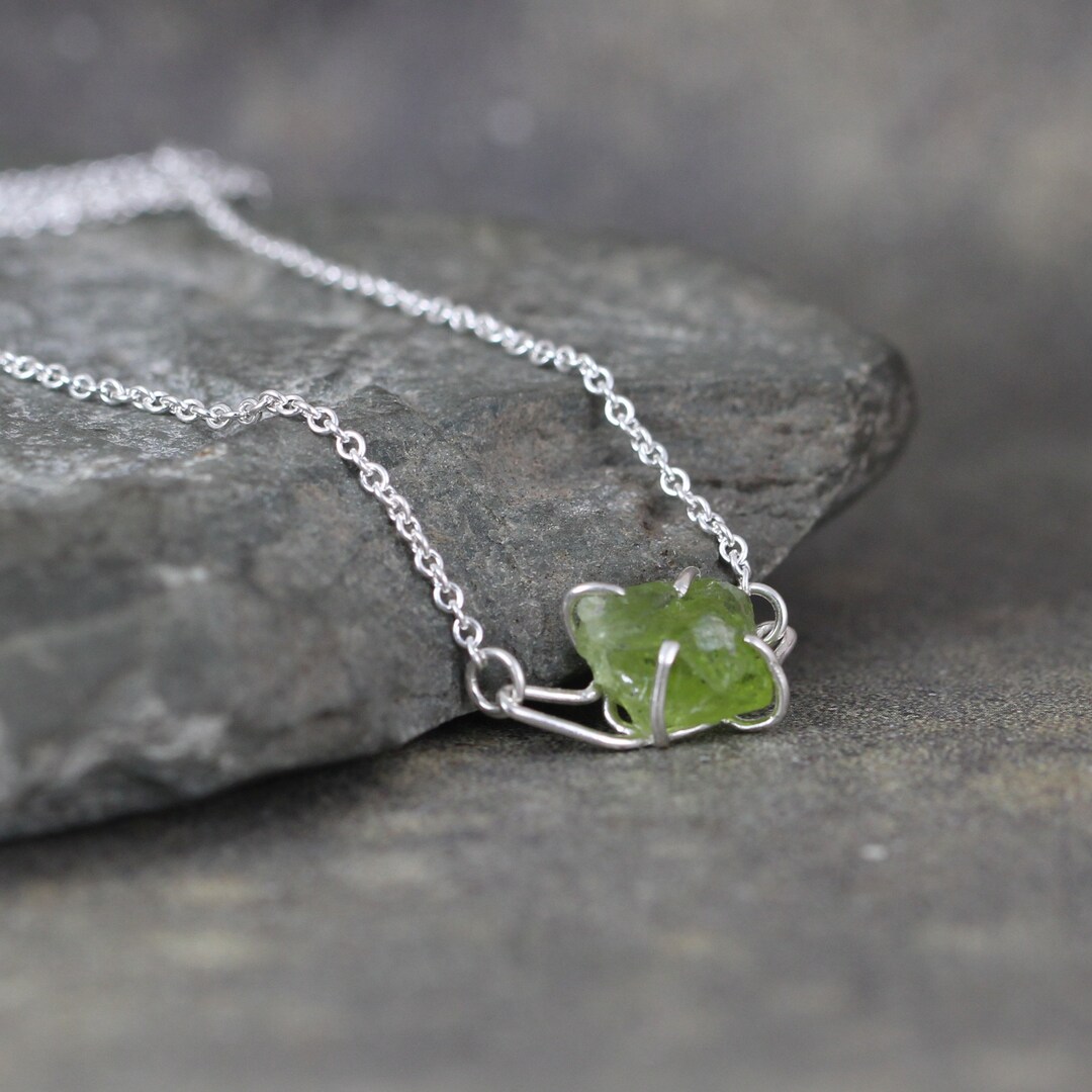 Modern Peridot Pendant - Rough Uncut Peridot Necklace - Sterling Silver ...