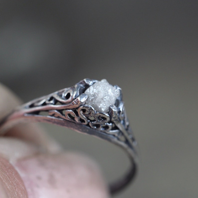 Antique Style Rough Diamond Engagement Ring Raw Uncut Rough - Etsy