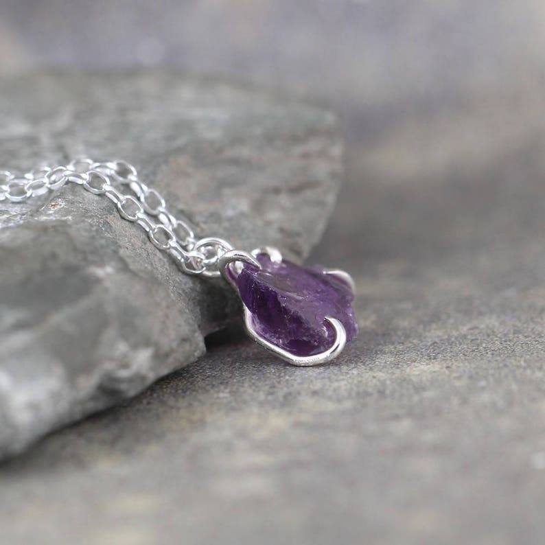 Amethyst Necklace Raw Amethyst Pendant Sterling Silver | Etsy