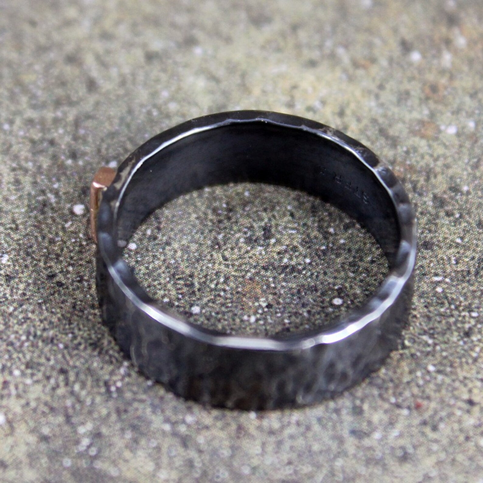 14K Rose Gold and Black Sterling Silver Band Flat Pipe Style - Etsy