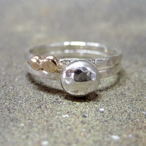 14K Gold Nuggets and Sterling Silver Stacking Rings Set of 2 Unique Rings Alternative Engagement ...