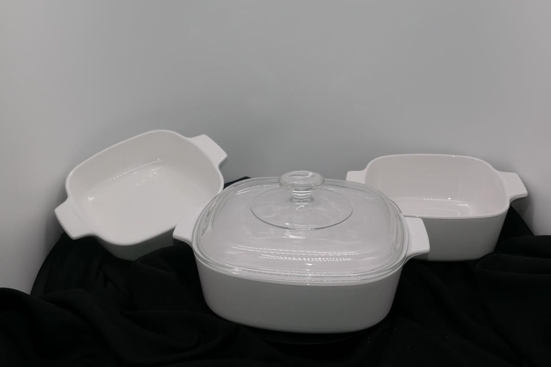 RARE All White Vintage Corning Ware 4 Piece Set With 1 Interchangeable ...