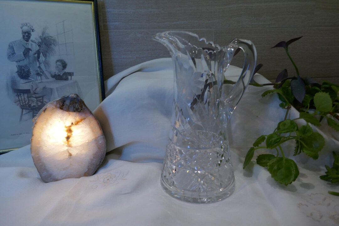 Antique Cut Crystal American Pitcher - Heavy Cut Glass With Pinwheels ...