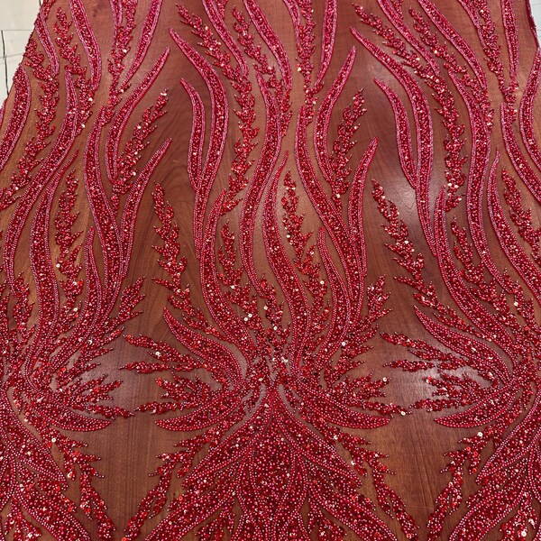 Red Beaded Lace Fabric - Etsy