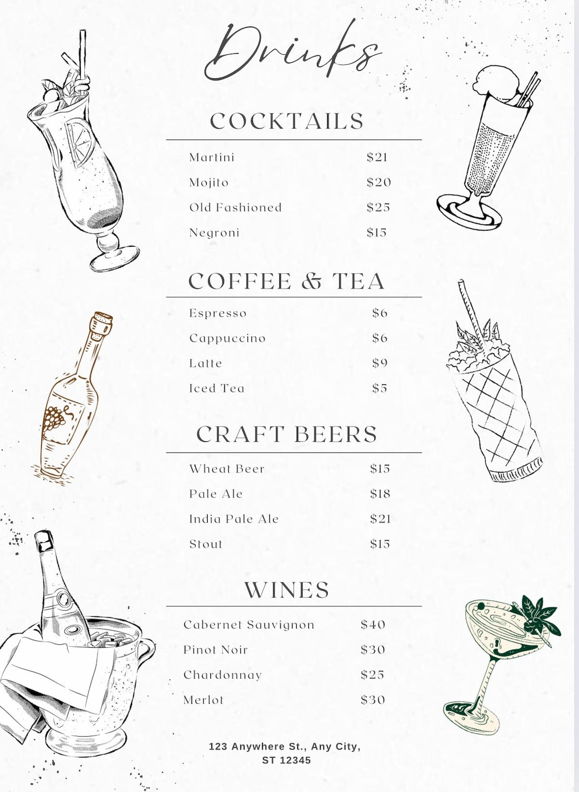 Drink/bar Menu, for Weddings or Special Occasions- Customizable - Etsy