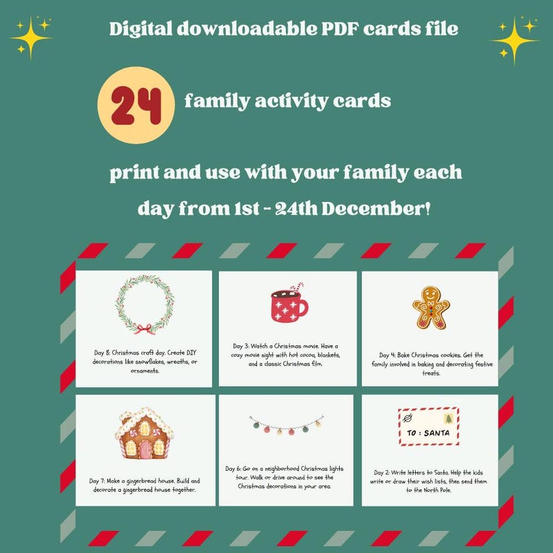 24 Printable Advent Activity Cards for Kids and Family, Instant ...