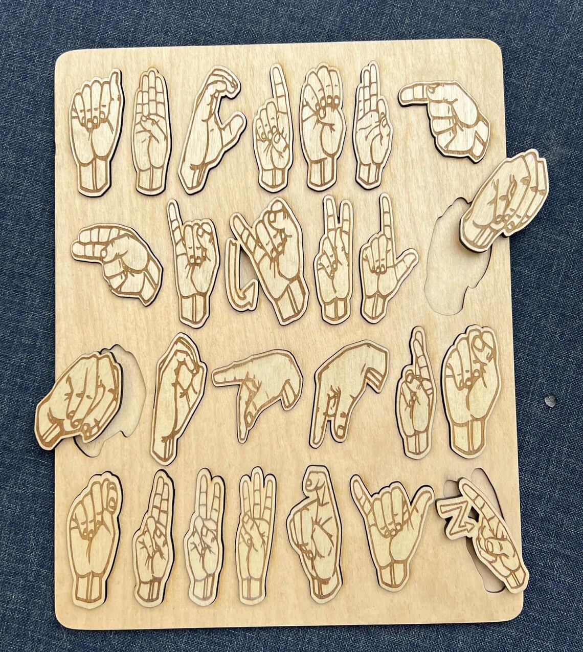 Personalized Full Alphabet ASL Puzzle Laser Engraved & Handcrafted ...