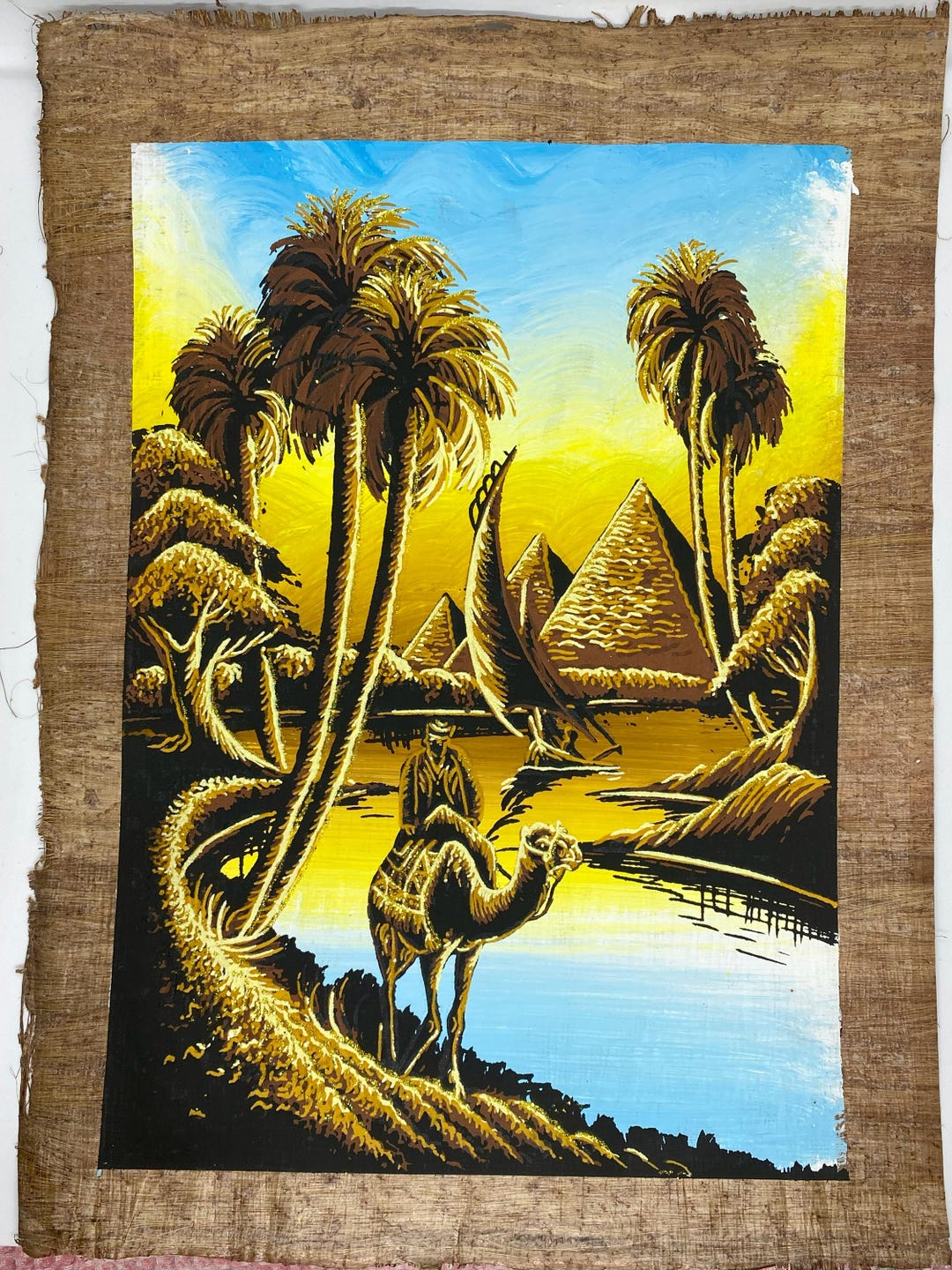 Glow in the Dark Egyptian Papyrus Painting: Pyramids & Nile Scene - Etsy