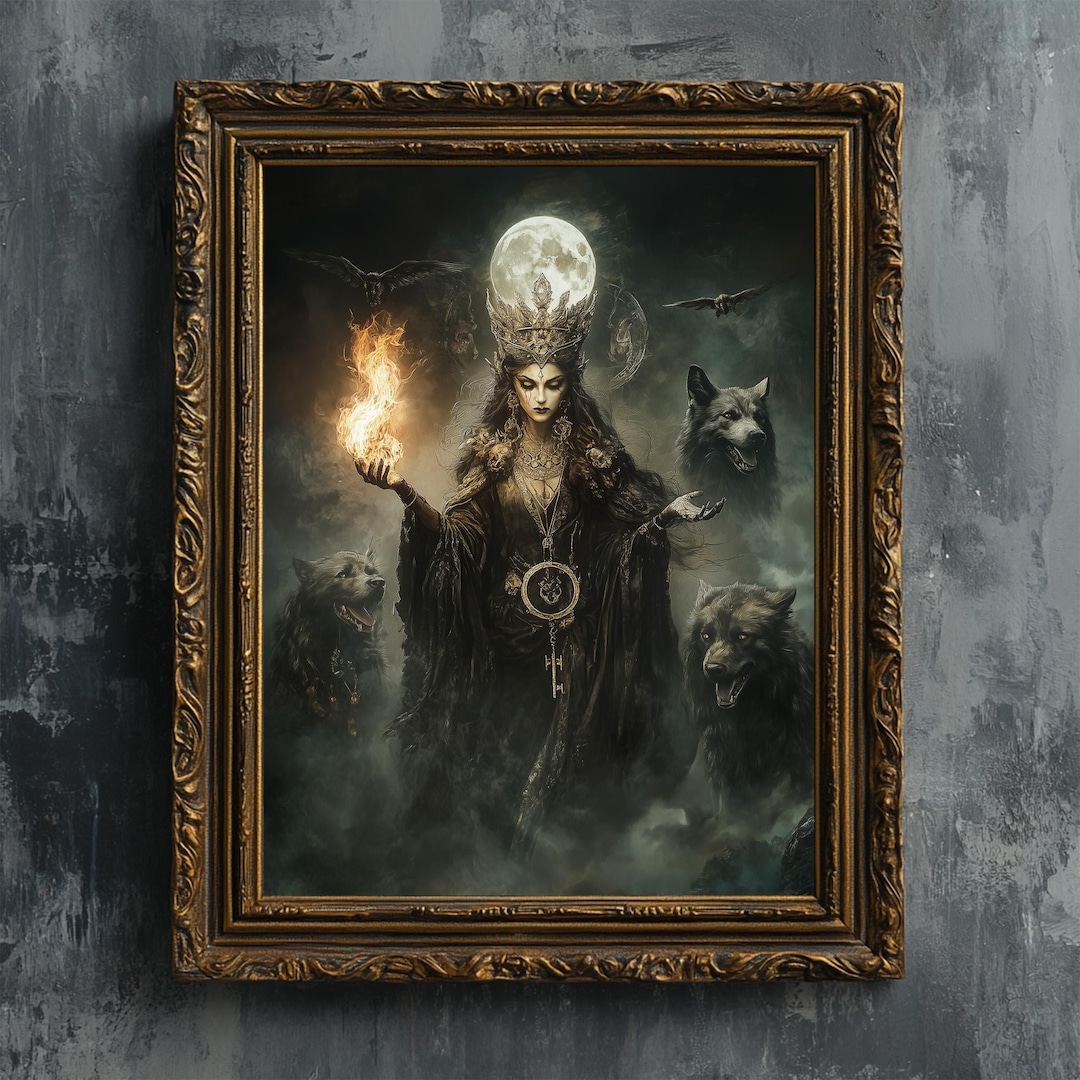 Hecate Goddess - Fine Art Print, Witchy Vintage Oil Painting Printable ...