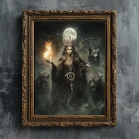 Hecate Night Goddess Print, Hekate Full Moon Holding Torches With ...