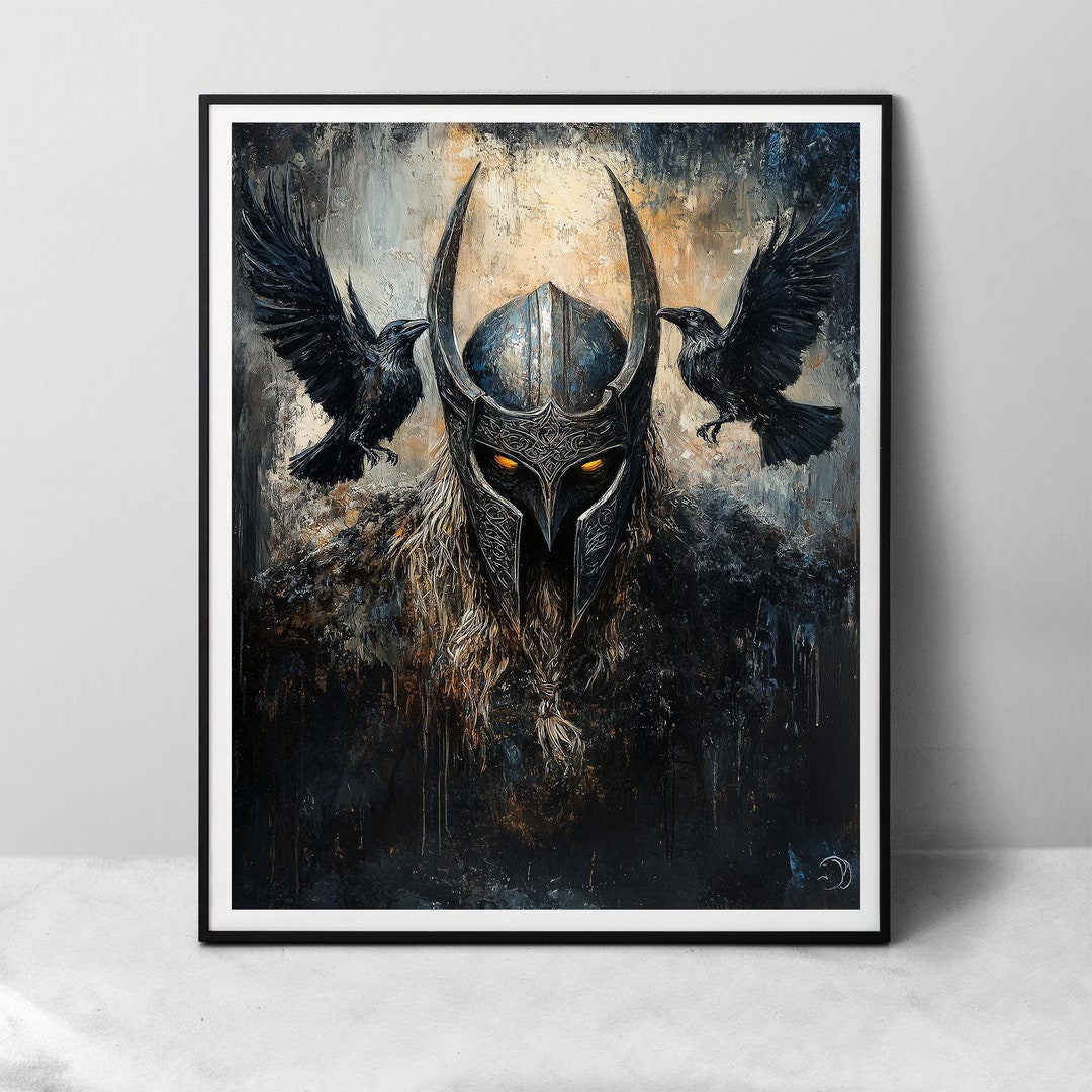 Odin & Black Ravens - Paper Fine Art Print, Pagan Norse Viking God ...