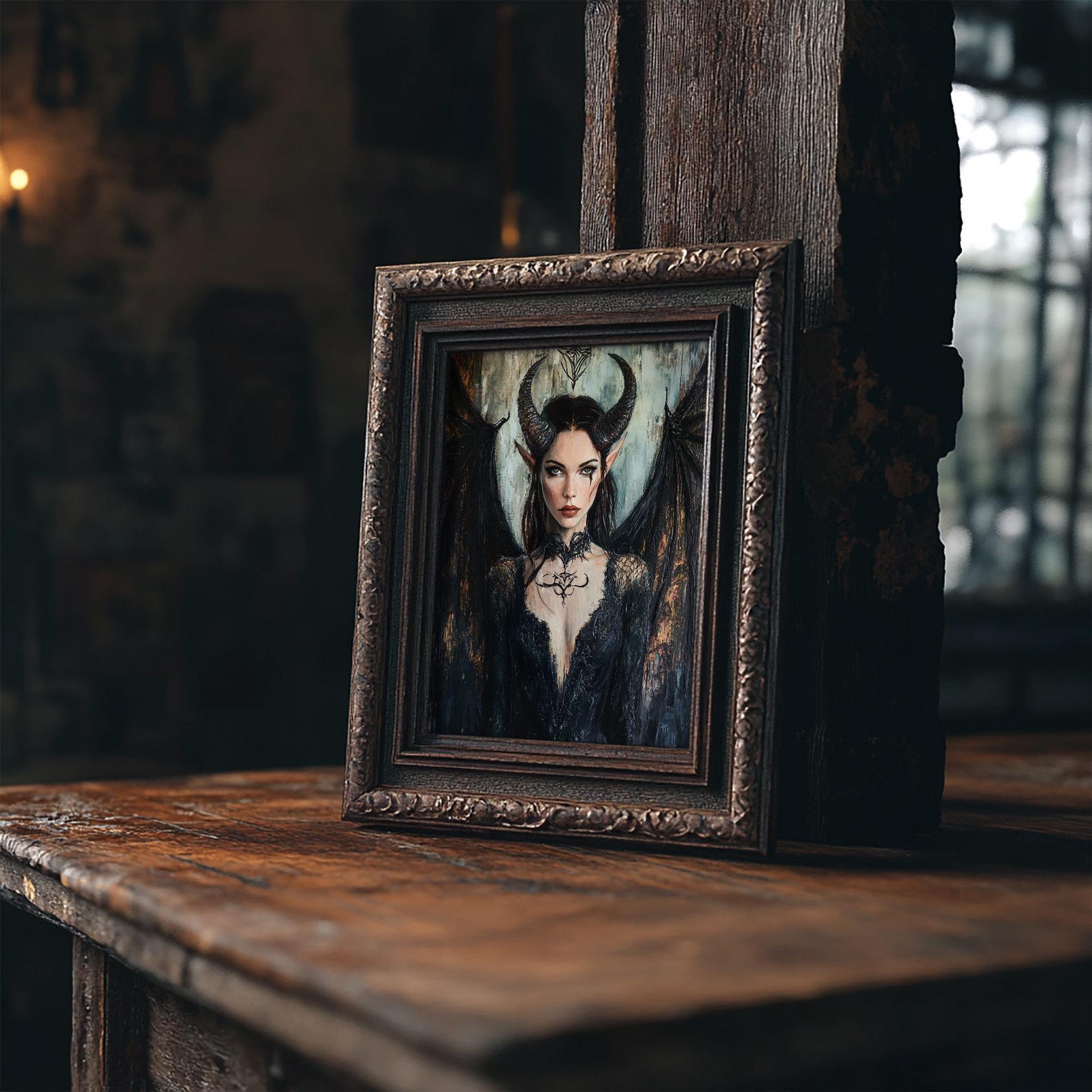 Lilith Elf Dark Goddess - Fine Art Print, Beatiful Horned Female God ...