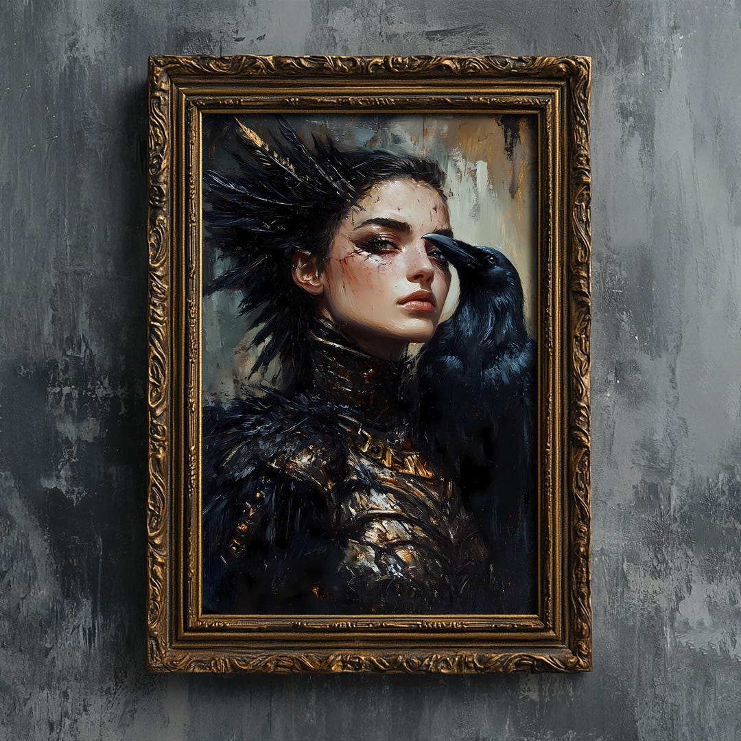 Morrigan & Black Raven - Fine Art Print, Vintage Oil Painting Printable ...