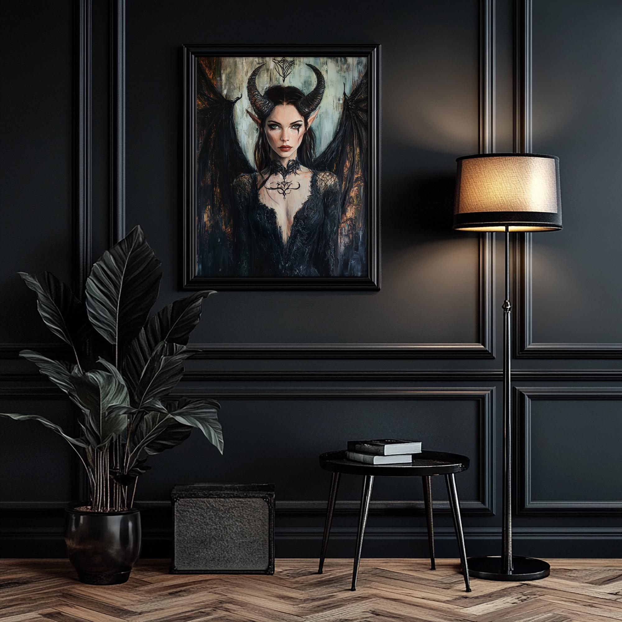 Lilith Elf Dark Goddess - Fine Art Print, Beatiful Horned Female God ...
