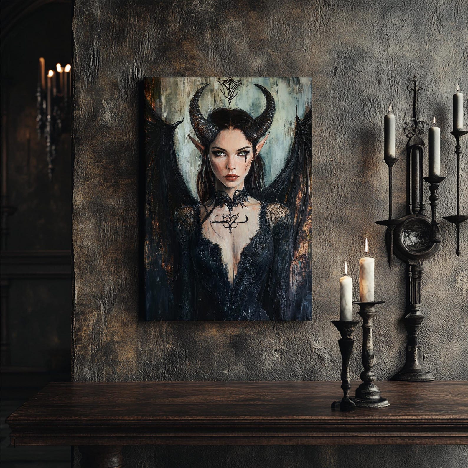 Lilith Elf Dark Goddess - Fine Art Print, Beatiful Horned Female God ...