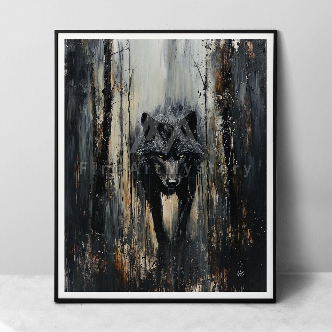 Nocturnal Watcher – Paper Fine Art Print, Black Wolf in the Night ...