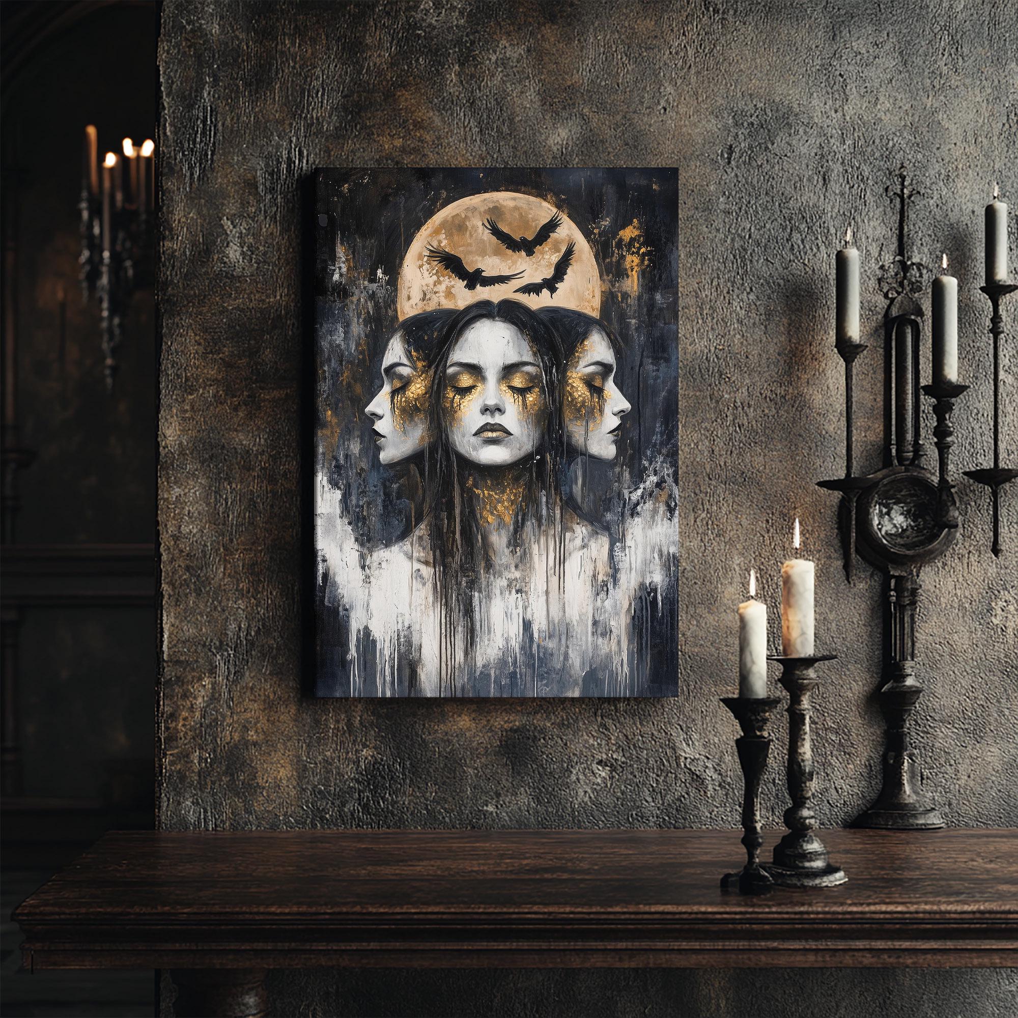 Hecate Goddess, 3 Faces - Canvas Fine Art Print, Witchy Full Moon With ...