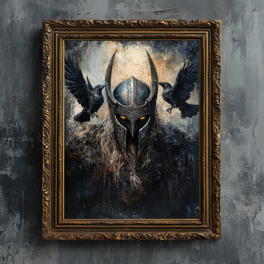 Odin & Black Ravens - Fine Art Print, Vintage Oil Painting Printable ...