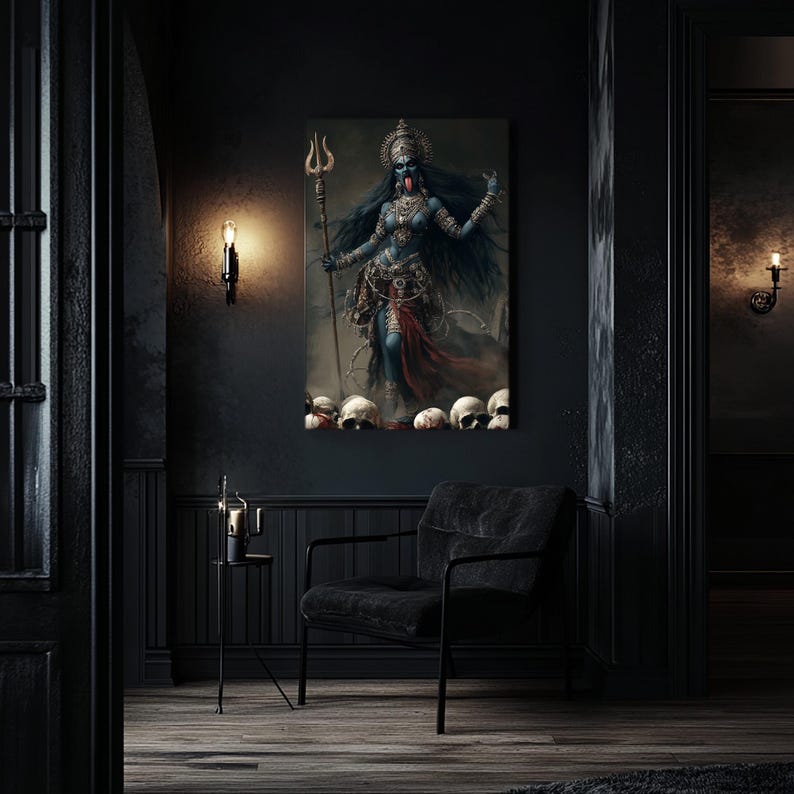 Kali Indian Goddess - Fine Art Print, Kalika Blue Skin Skull Oil ...