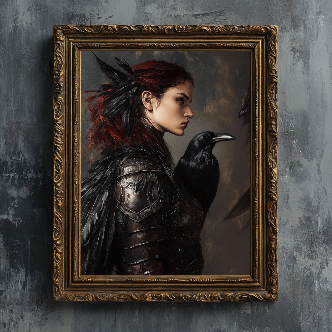 Red Morrigan & Black Raven - Fine Art Print, Celtic Goddess Portrait ...