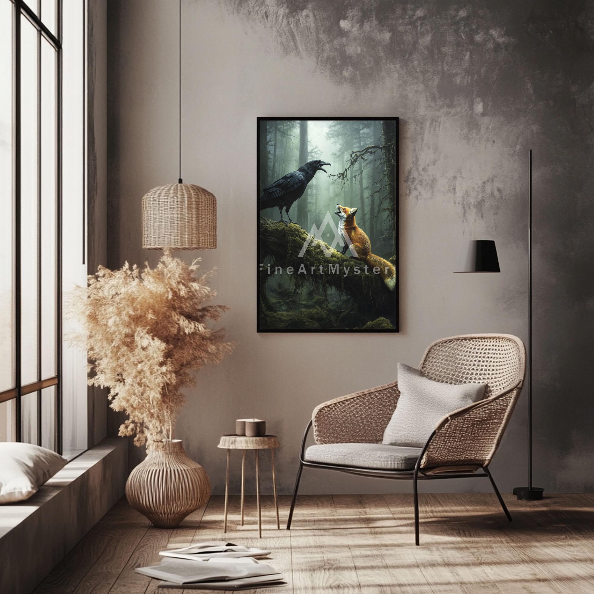 Fox & Raven, Enchanted Forest - Fine Art Print, Dark Fantasy Digital ...