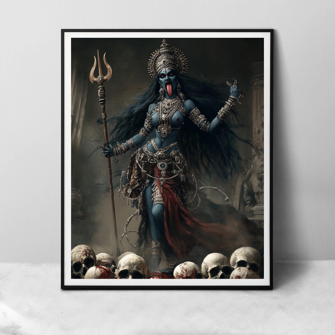 Kali Indian Goddess Paper Fine Art Print, Digital Oil Painting of ...