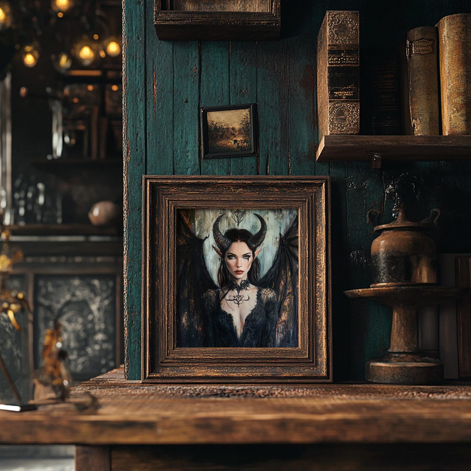 Lilith Elf Dark Goddess - Fine Art Print, Beatiful Horned Female God ...
