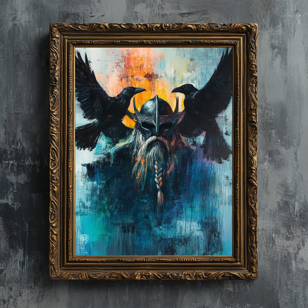 Odin With Black Ravens - Fine Art Print, Digital Oil Painting Pagan ...