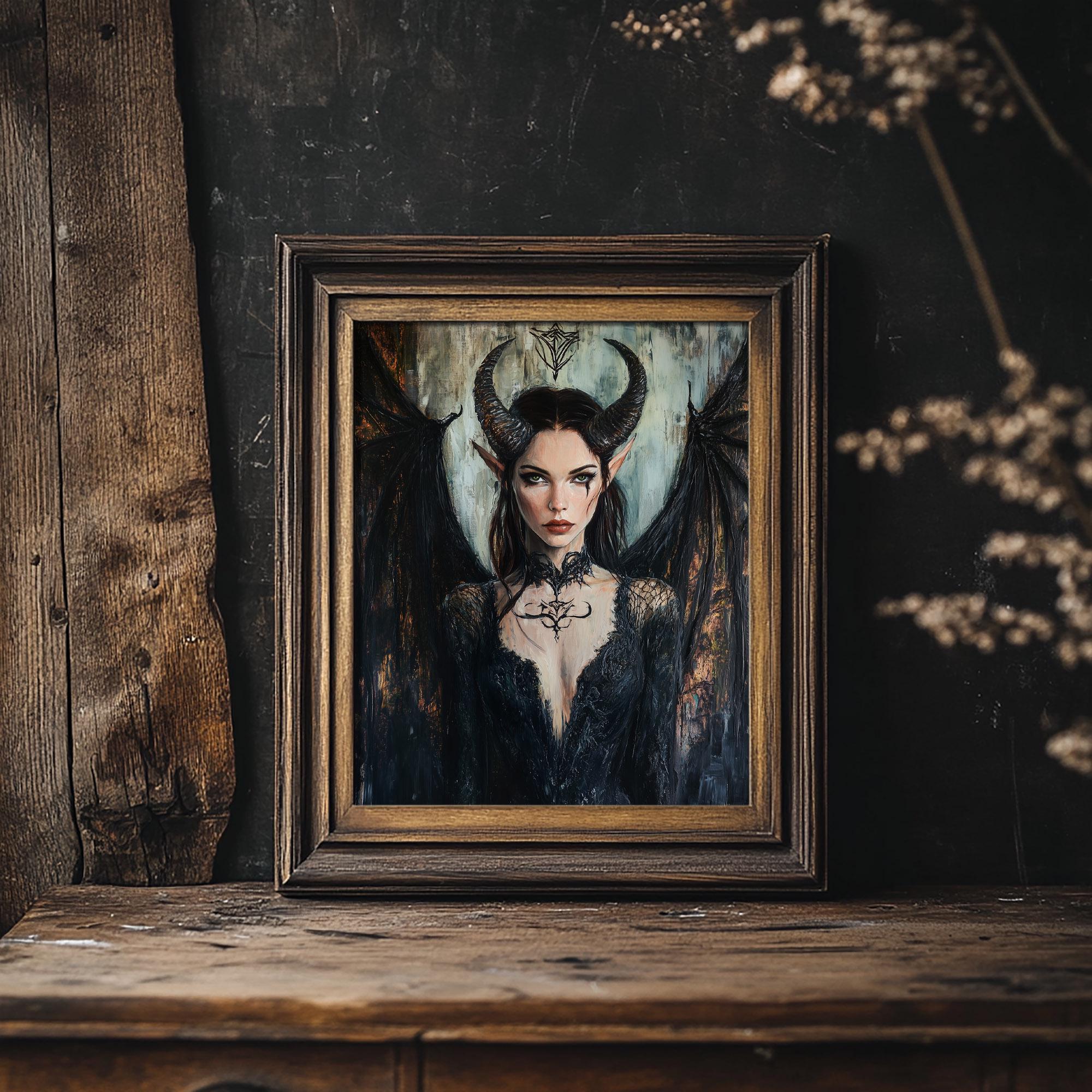 Lilith Elf Dark Goddess - Fine Art Print, Beatiful Horned Female God ...