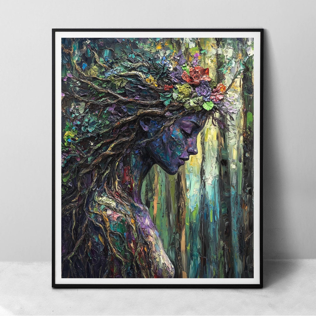 Gaia Blue - Paper Fine Art Print, Mother Earth Goddess Wiccan Dryad in ...