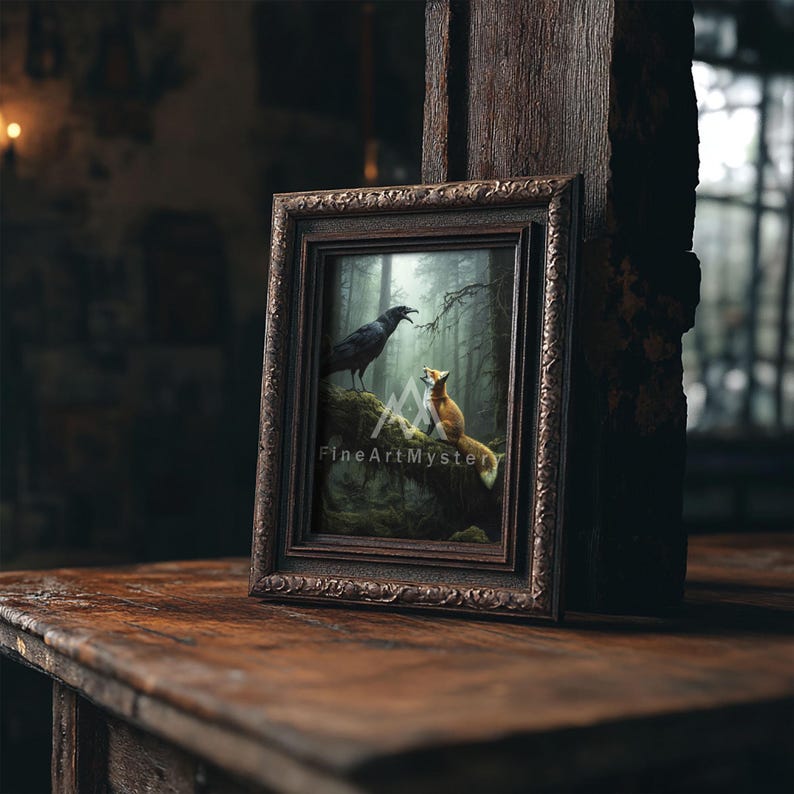 Fox & Raven, Enchanted Forest - Fine Art Print, Dark Fantasy Digital ...