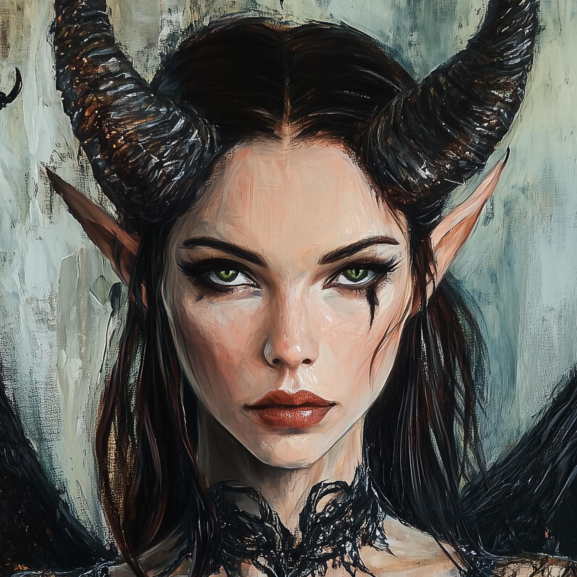 Lilith Elf Dark Goddess - Fine Art Print, Beatiful Horned Female God ...