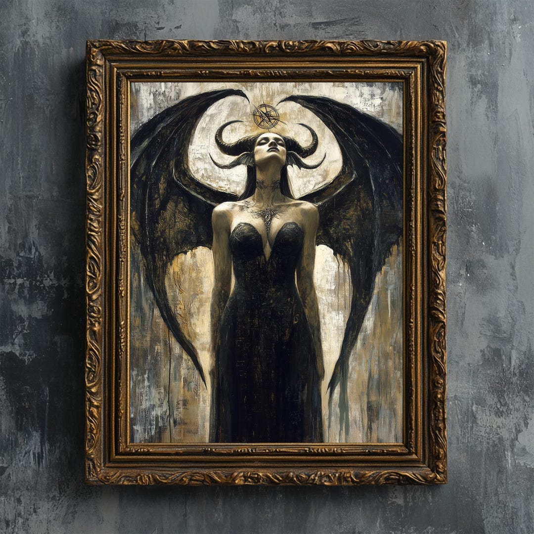 Lilith Goddess in Black Dress - Fine Art Print, Beatiful Horned Female ...