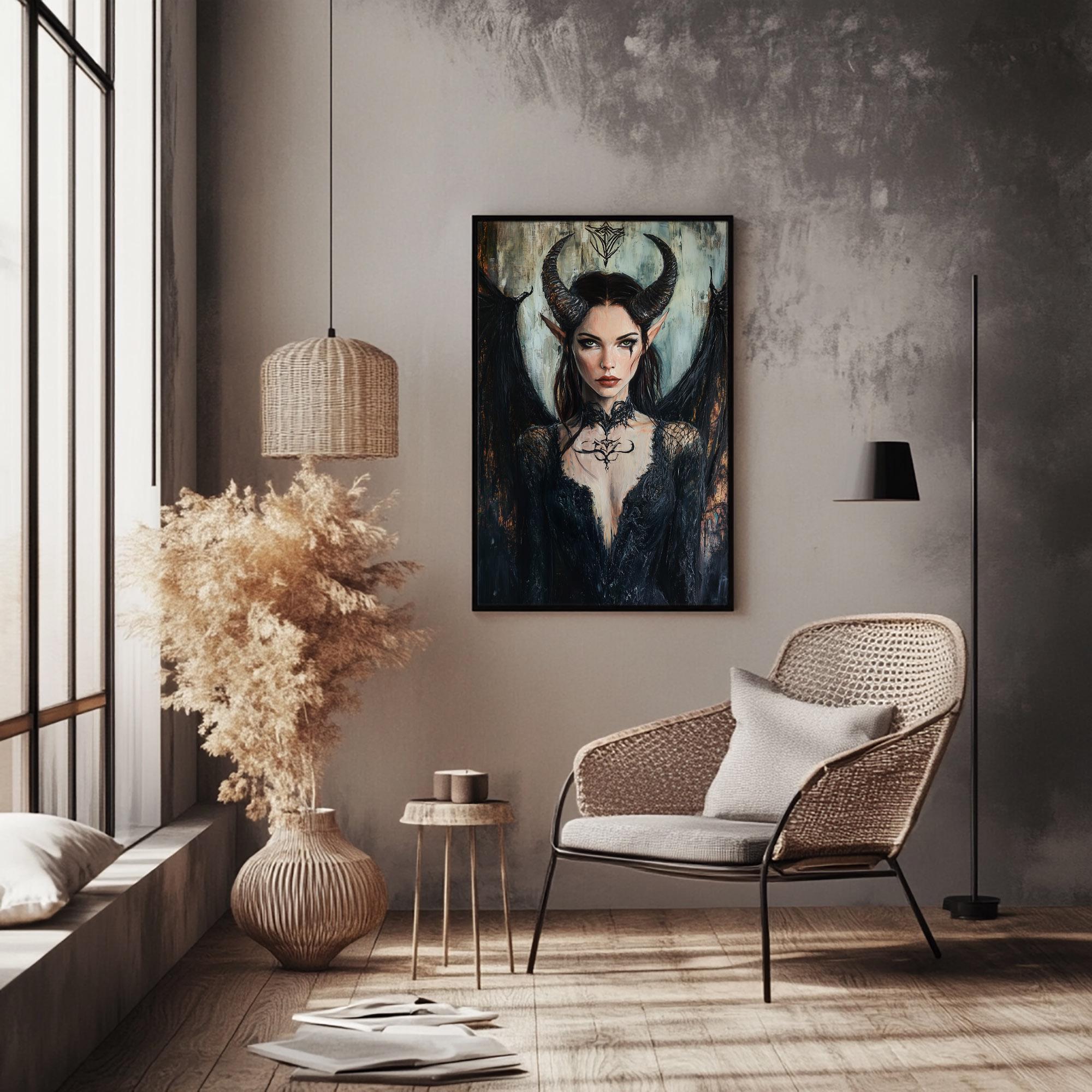 Lilith Elf Dark Goddess - Fine Art Print, Beatiful Horned Female God ...