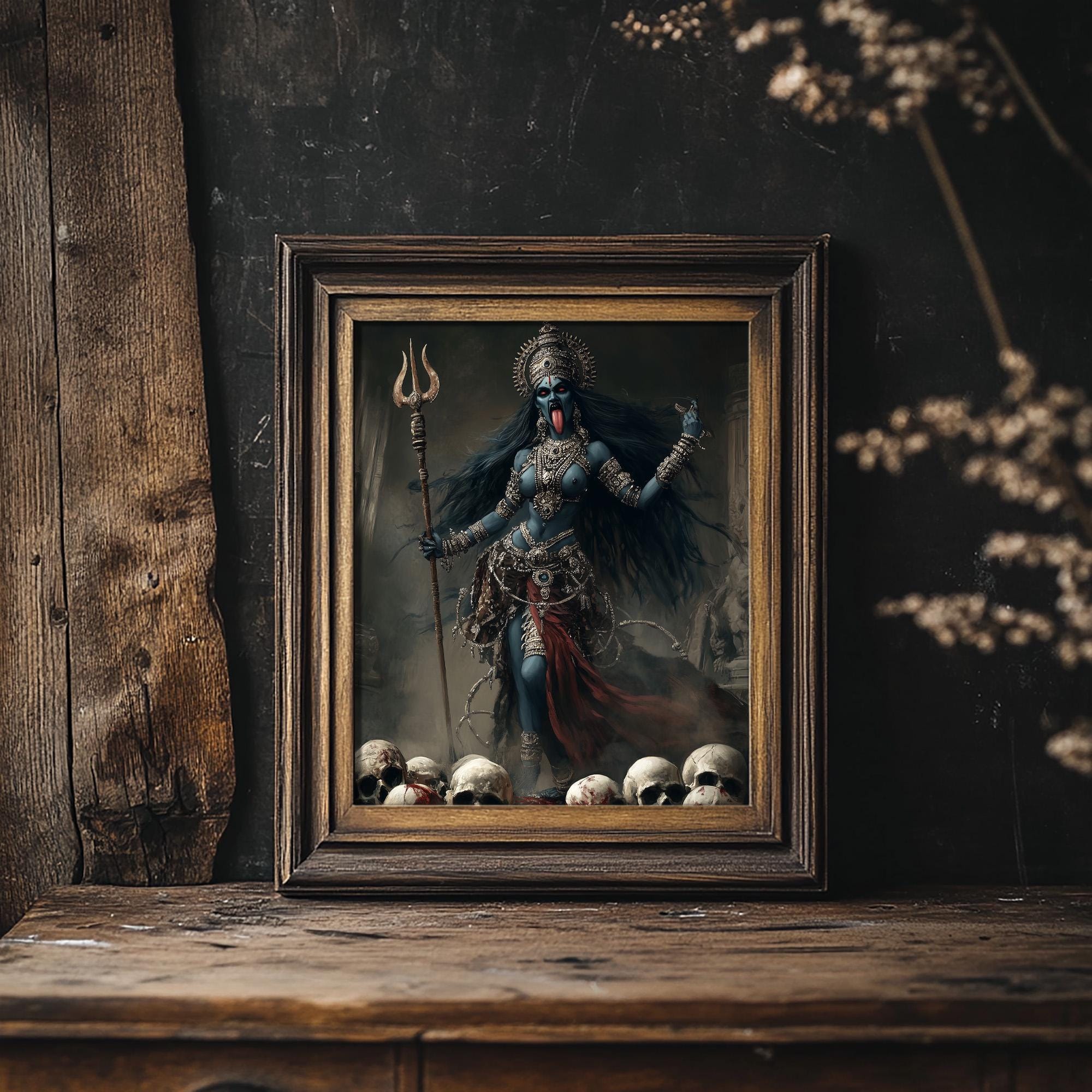 Kali Indian Goddess - Fine Art Print, Kalika Blue Skin Skull Oil ...