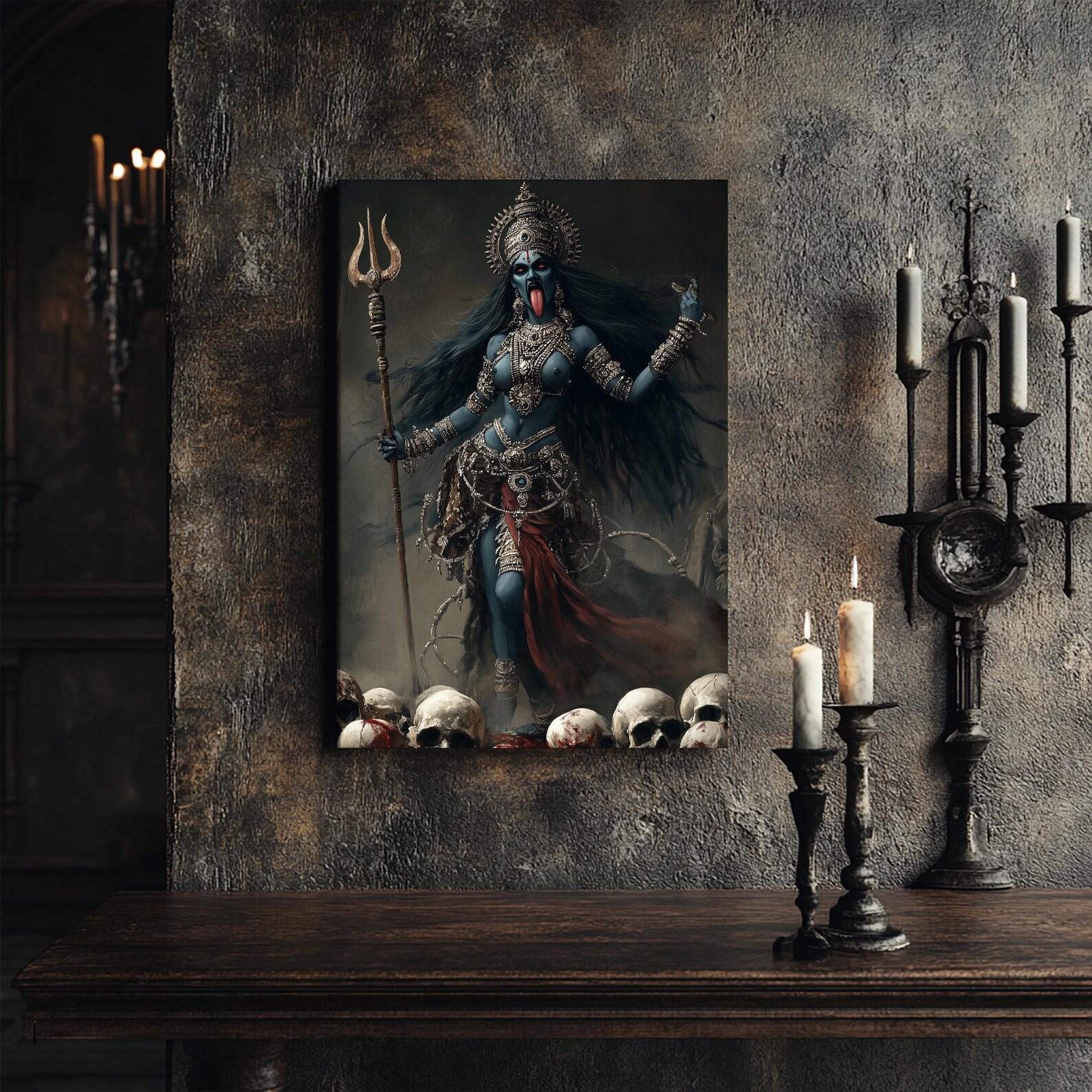 Kali Indian Goddess - Fine Art Print, Kalika Blue Skin Skull Oil ...
