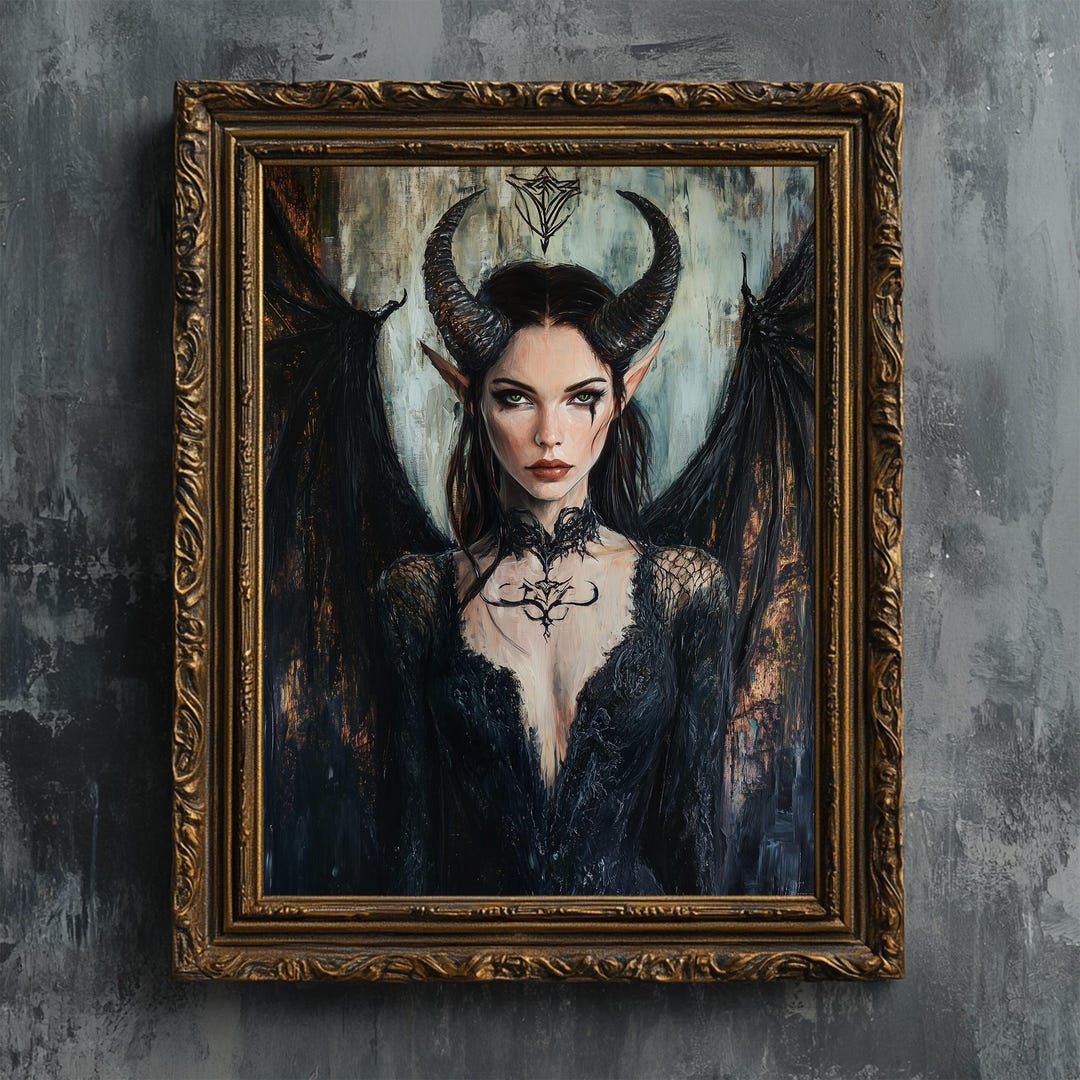 Lilith Elf Dark Goddess - Fine Art Print, Beatiful Horned Female God ...