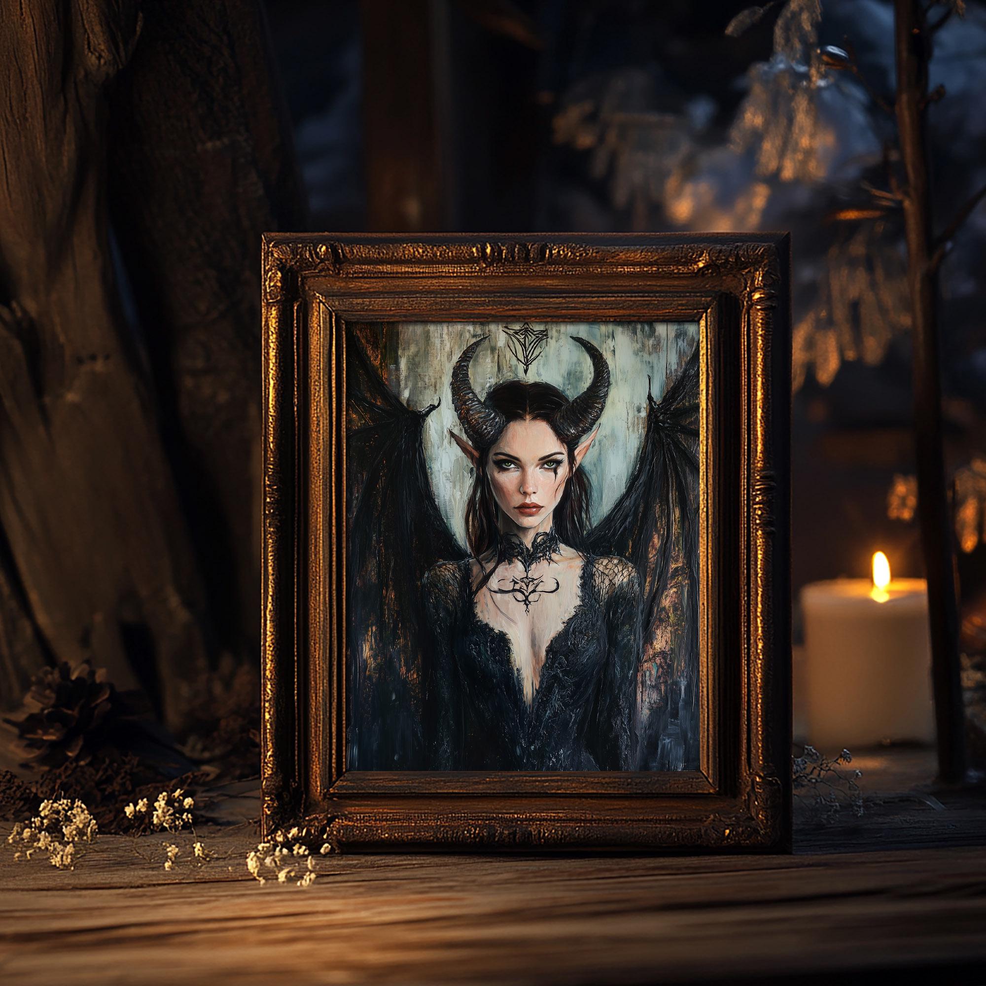 Lilith Elf Dark Goddess - Fine Art Print, Beatiful Horned Female God ...