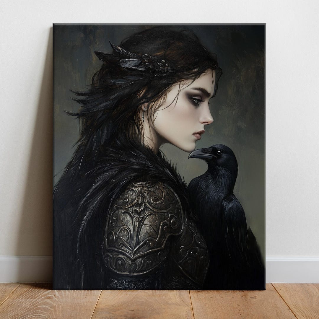 Morrigan & Black Raven - Canvas Fine Art Print, Pagan Celtic Goddess ...