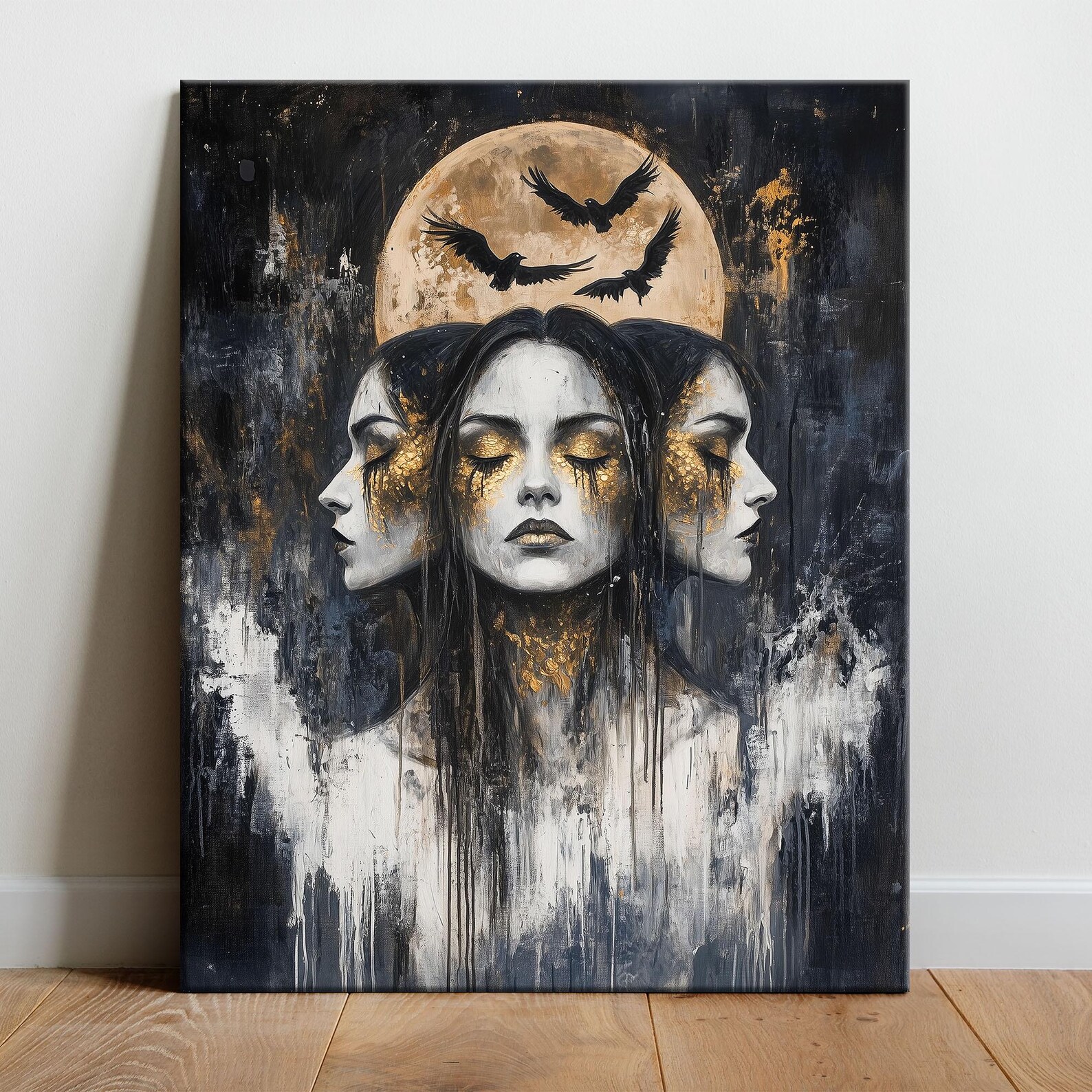 Hecate Goddess, 3 Faces - Canvas Fine Art Print, Witchy Full Moon With ...