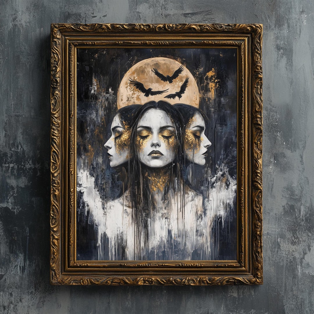 Hecate Goddess, 3 Faces - Fine Art Print, Witchy Full Moon With Black ...