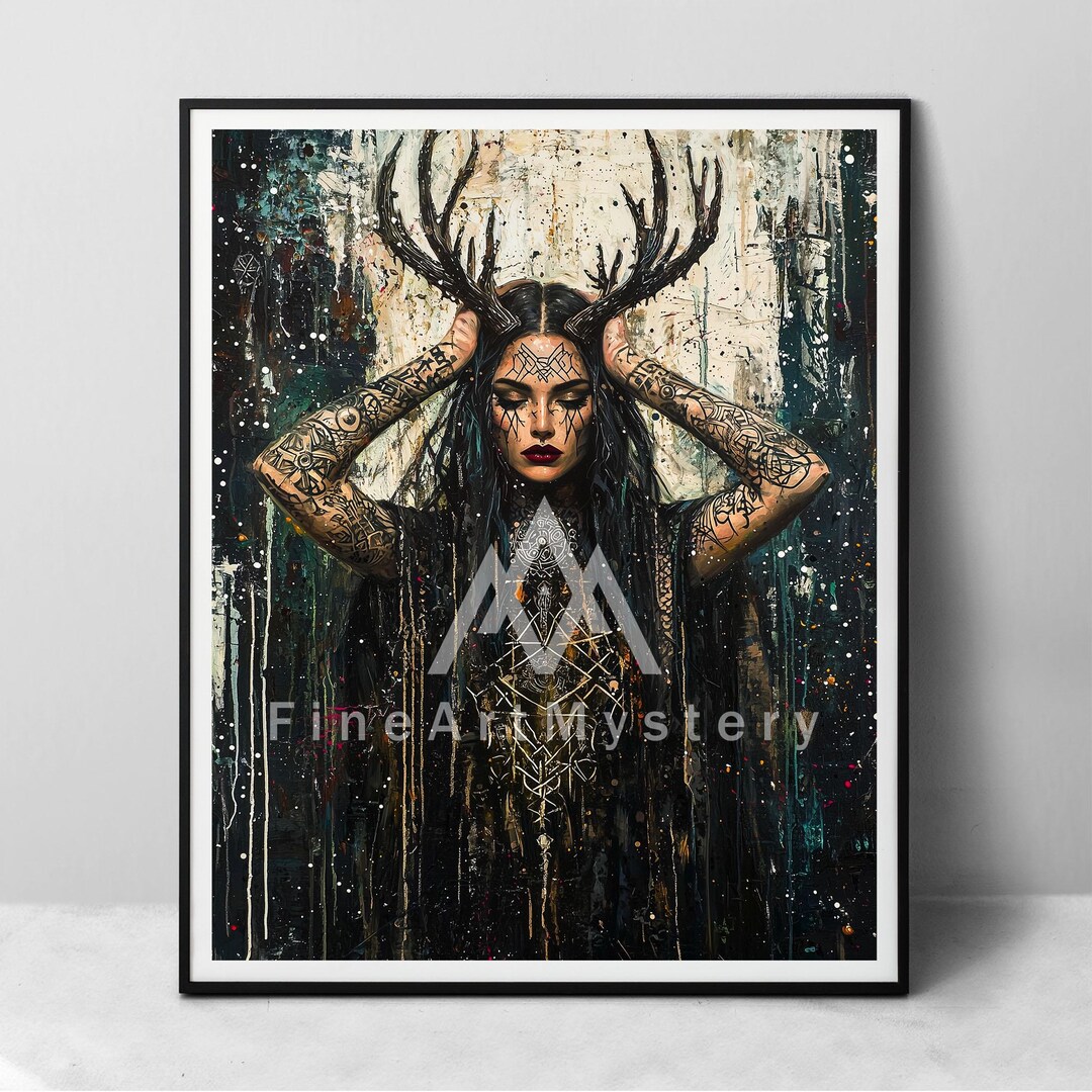 Horned Deity - Paper Fine Art Print, Pagan Goddess, Occult Witch, Dark ...