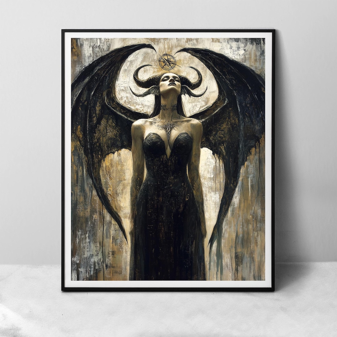 Lilith Goddess in Black Dress - Paper Fine Art Print, Digital Oil ...