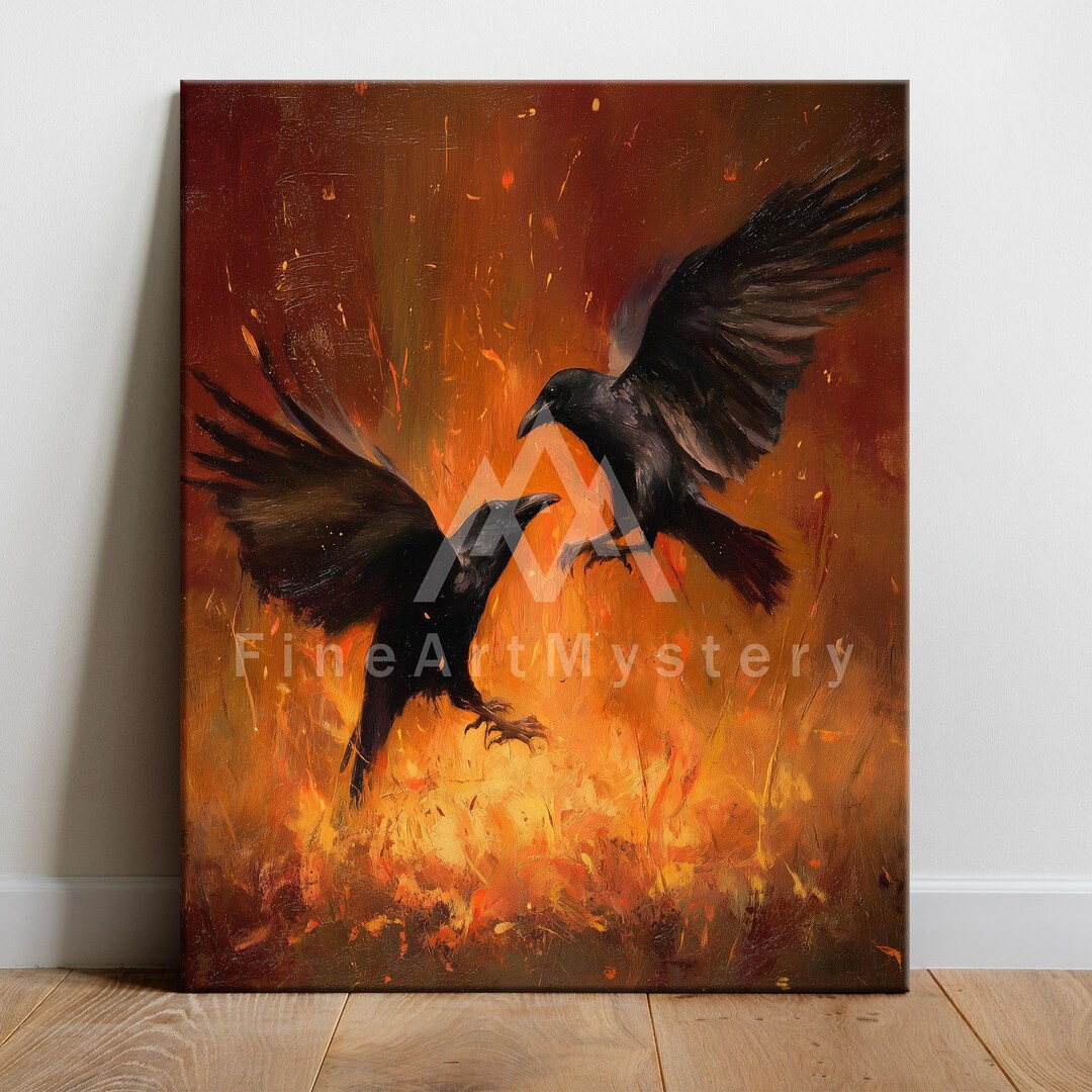 Ravens of the Flame — Canvas Fine Art Print, Huginn and Muninn Norse ...