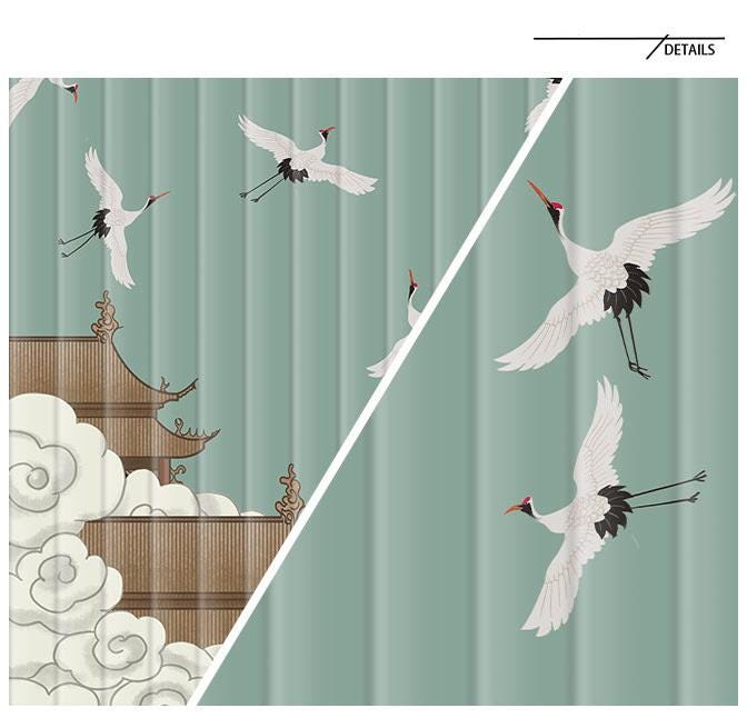 Chinoiserie Wallpaper Illustration | Green Egret Crane | Chinoiserie ...